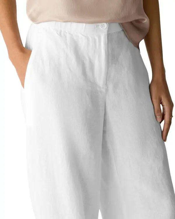 Eileen Fisher Straight Leg Linen Trousers - White