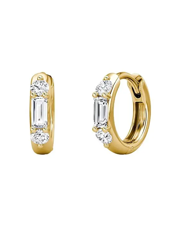 VRAI Three Stone Huggie Earrings With Lab Grown Diamonds - Gold