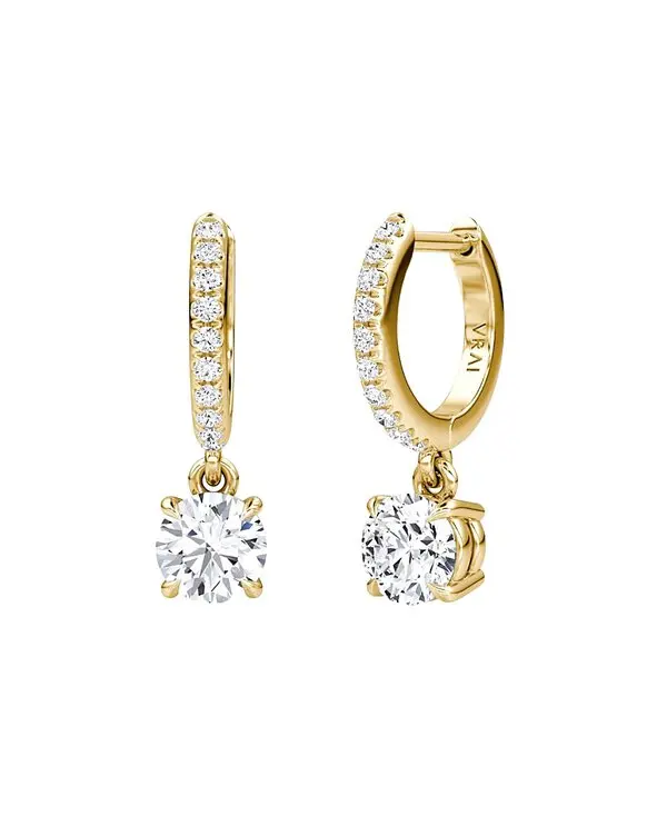 VRAI 14k Diamond Solitaire Drop Huggie Hoop Earrings - Gold