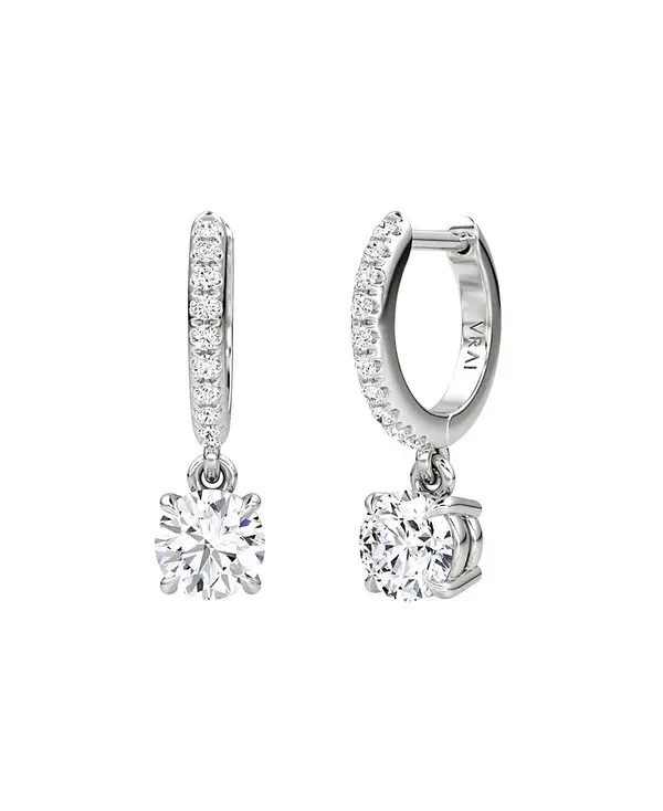 VRAI Solitaire Drop Huggie Hoop With 1.16ctw Round Brilliant Lab Grown Diamond Earrings - White