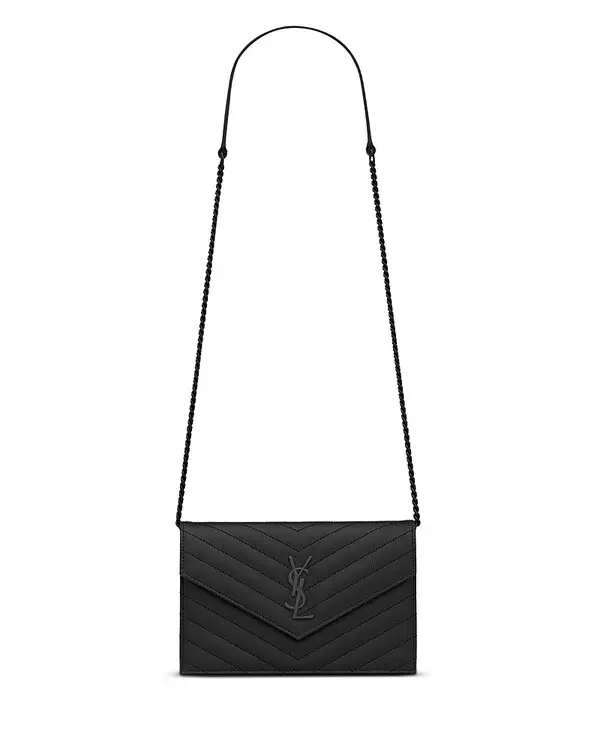 Saint Laurent Cassandre Envelope Chain Wallet - Noir