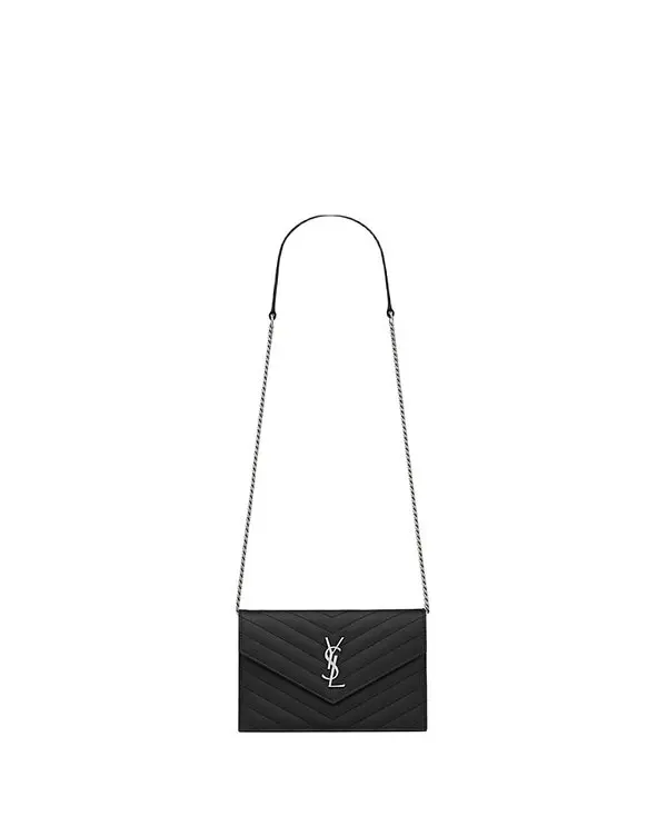 Saint Laurent Cassandre Envelope Chain Wallet - Noir/silver
