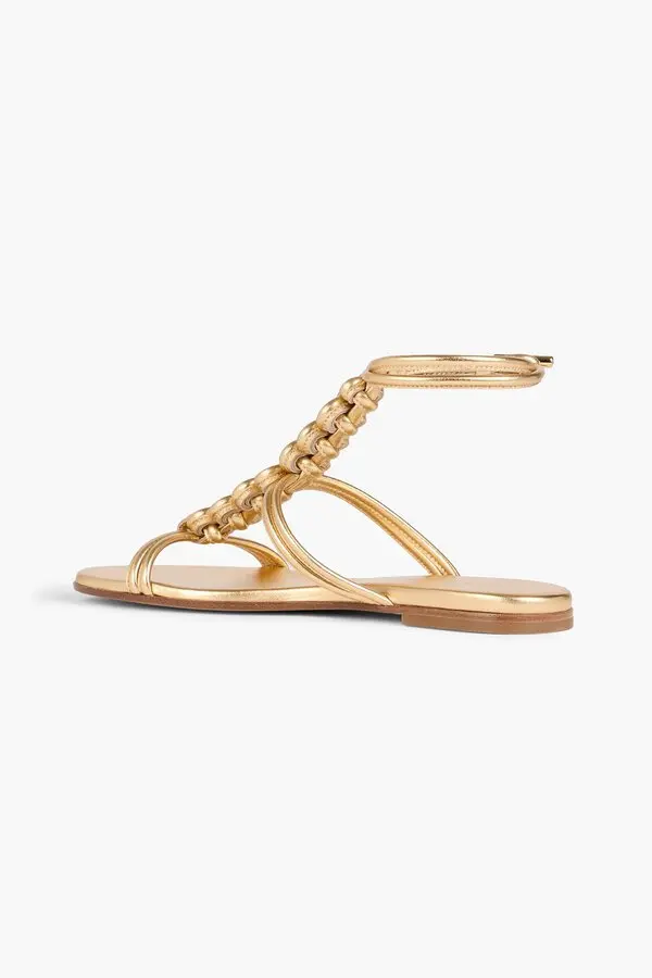 GIANVITO ROSSI Capua Braided Metallic Leather Sandals - Gold