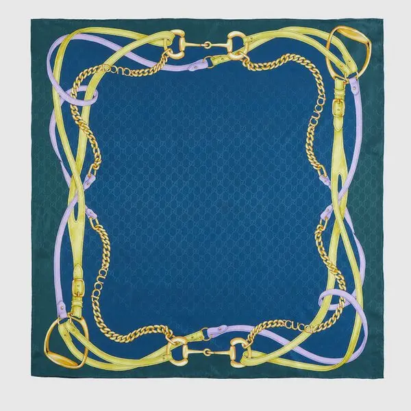 Gucci Printed Gg Silk Jacquard Carr - Blue