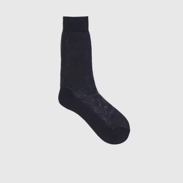 Gucci Gg Knit Silk Cotton Blend Jacquard Socks - Black