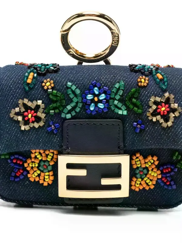 Fendi Mini Nano Baguette Bag With Embroidered Flowers