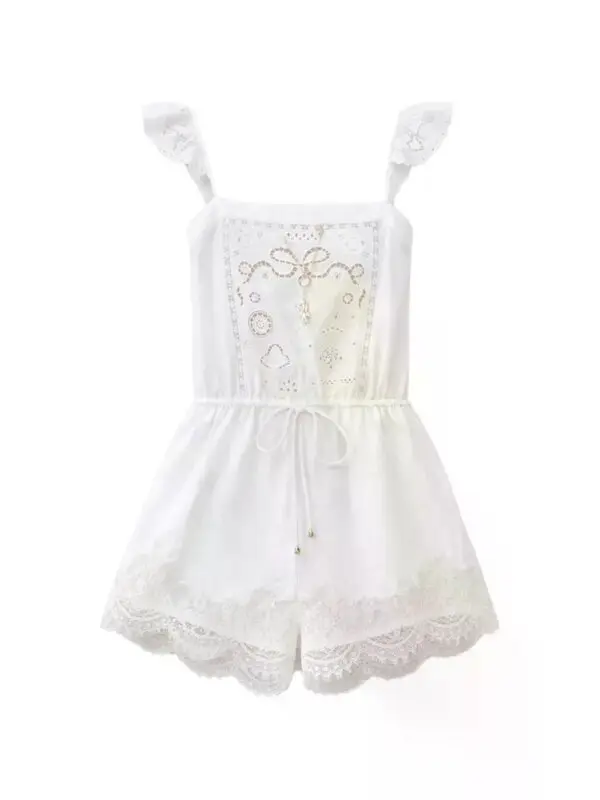 SELF-PORTRAIT Lace-trimmed Playsuit - White