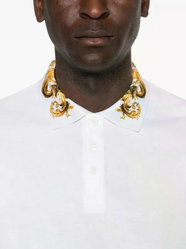 Versace Baroque-pattern-collar Polo Shirt - White
