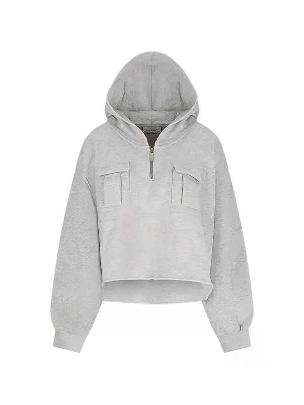 Off-White Graphic Print Cropped Hoodie - Grey