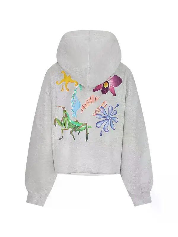 Off-White Graphic Print Cropped Hoodie - Grey