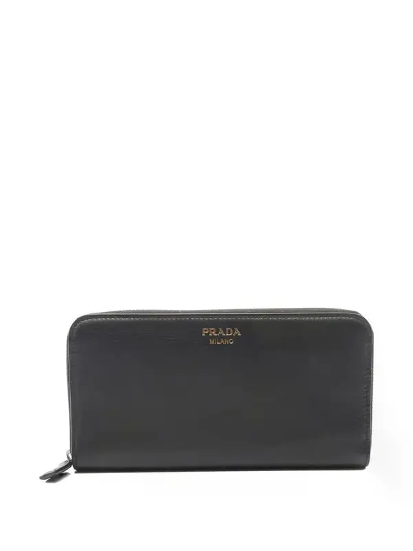 Prada 2020s Round Zipper Leather Wallet - Black
