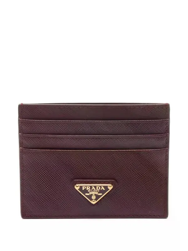 Prada Triang Leather Card Case - Red