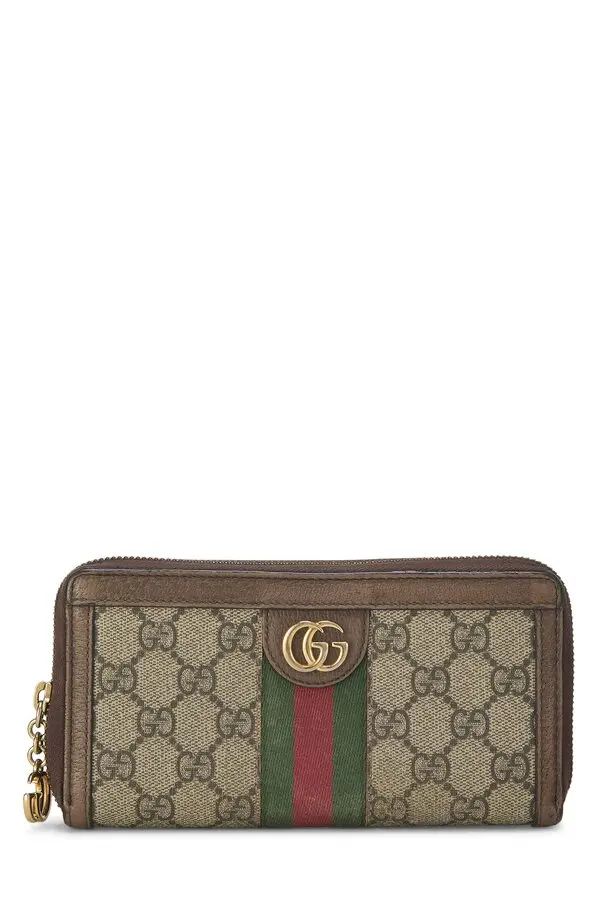 Gucci Gg Supreme Canvas Ophidia Zip Wallet - Beige
