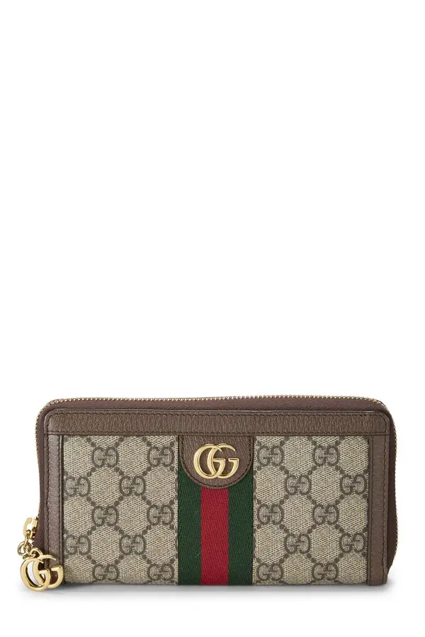 Gucci Gg Supreme Canvas Ophidia Zip Wallet - Brown