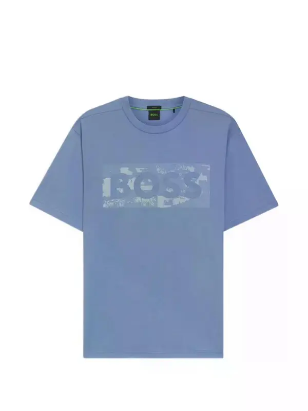 BOSS Logo-artwork T-shirt In Stretch Cotton - Blue