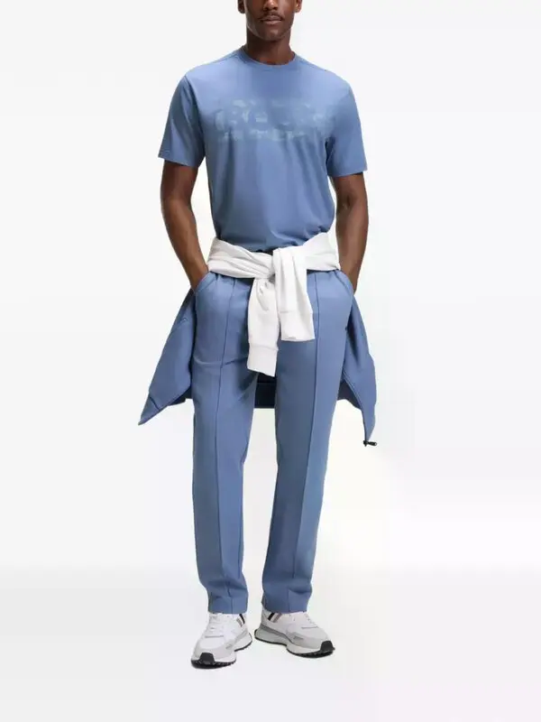 BOSS Logo-artwork T-shirt In Stretch Cotton - Blue