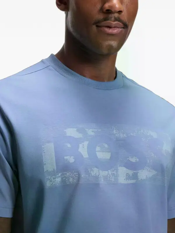 BOSS Logo-artwork T-shirt In Stretch Cotton - Blue