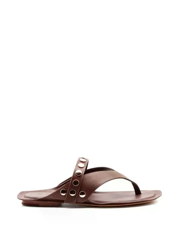 Elena Iachi Studded Leather Sandals - Brown