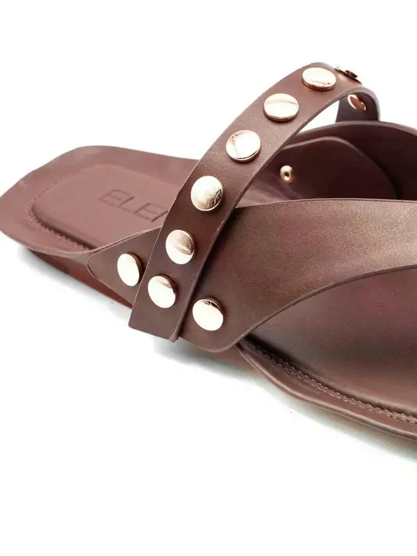 Elena Iachi Studded Leather Sandals - Brown