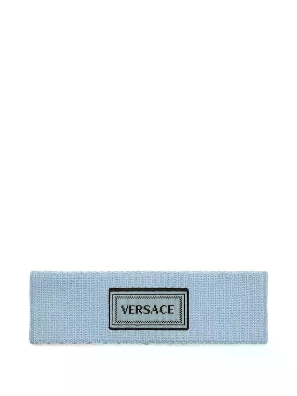 Versace Ribbed Headband With Logo Patch - Blue