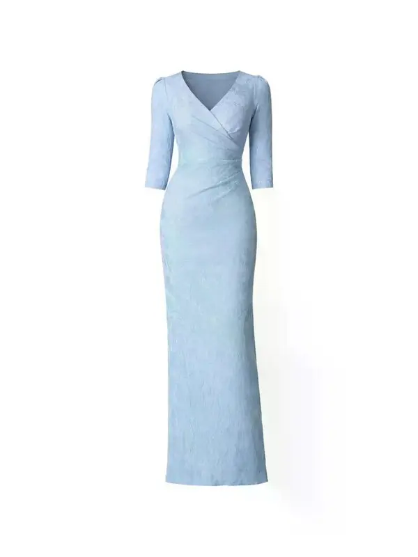 Rickie Freeman For Teri Jon Floral V-neck Evening Maxi Dress