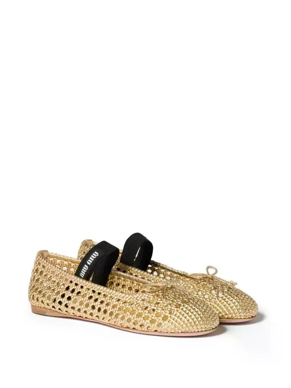 Miu Miu Woven Mordoré Nappa Leather Ballerinas - Gold