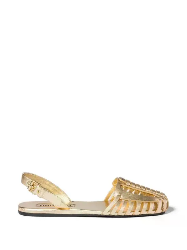 Miu Miu Laminated Nappa-leather Fisherman Sandals - Gold