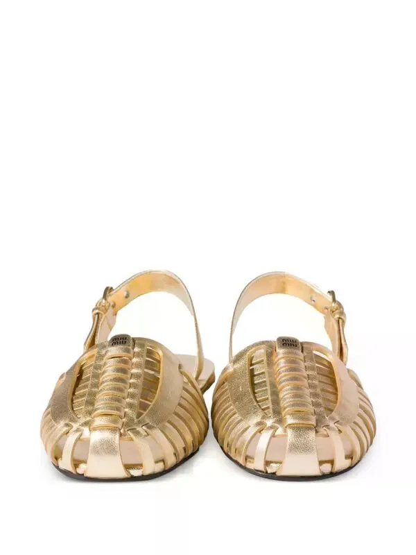 Miu Miu Laminated Nappa-leather Fisherman Sandals - Gold