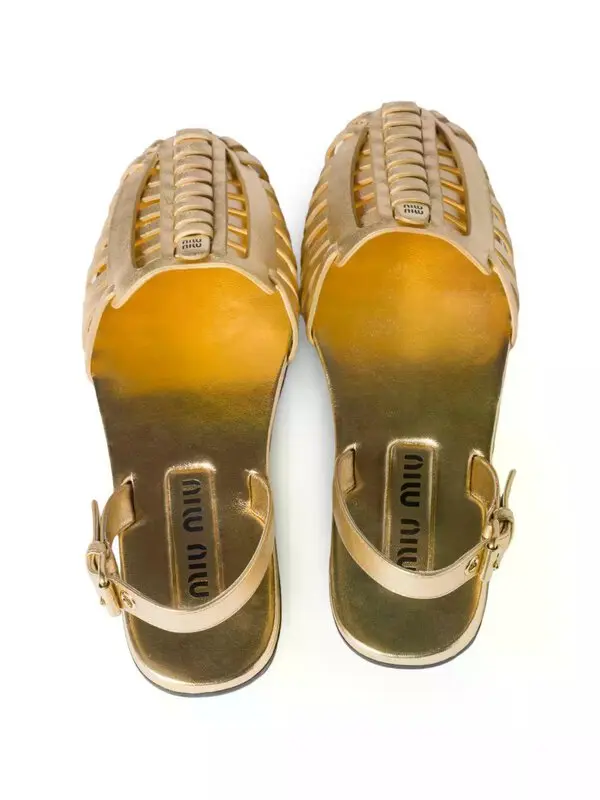 Miu Miu Laminated Nappa-leather Fisherman Sandals - Gold