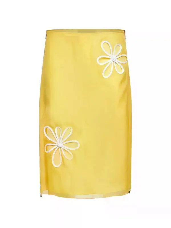 Fendi Floral Appliqué Zip Detail Midi Skirt