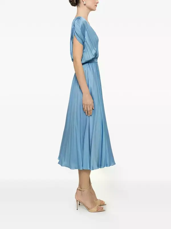 NISSA Belted V-neck Midi Dress - Blue