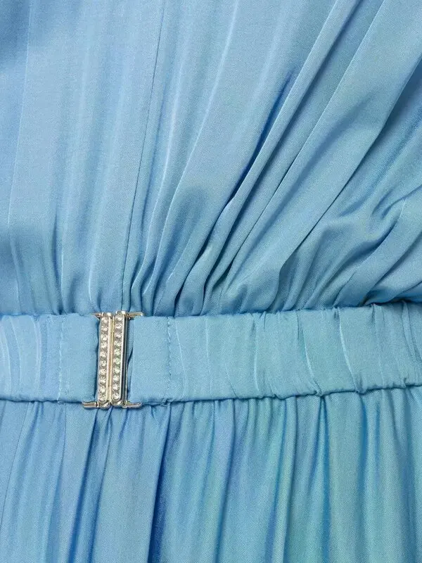 NISSA Belted V-neck Midi Dress - Blue