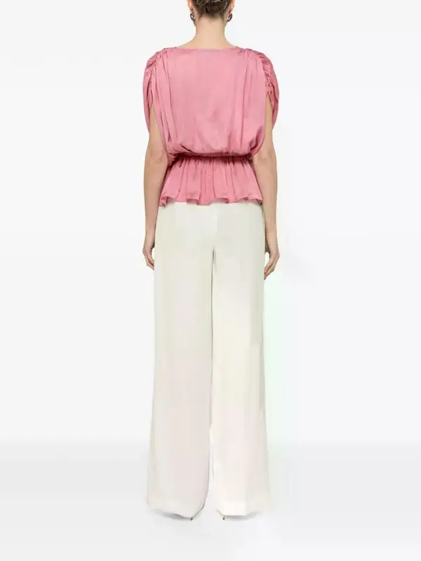 NISSA Belted V-neck Top - Pink