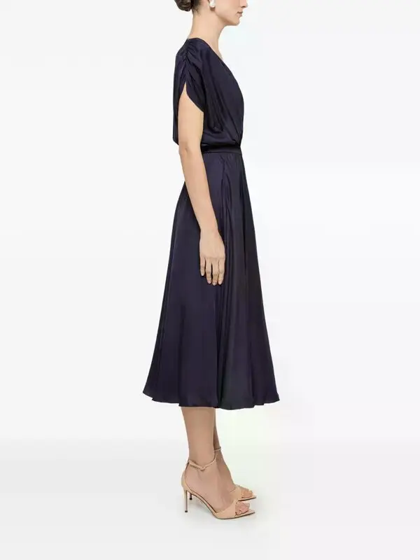 NISSA Belted V-neck Midi Dress - Blue