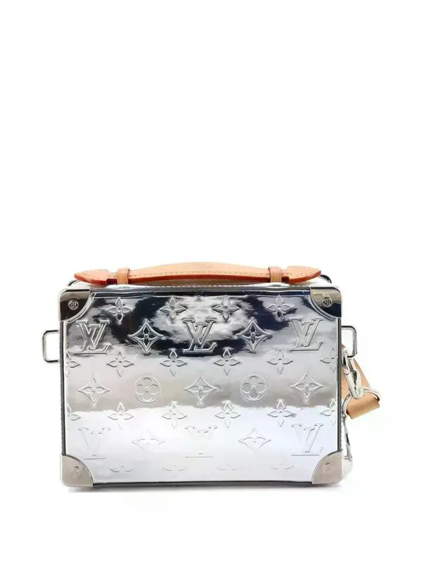 LOUIS VUITTON Handle Soft Trunk Bag Monogram Mirror Coated Canvas Satchel - Silver