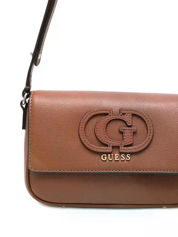 Guess Isola Logo Leather Shoulder Bag - Brown