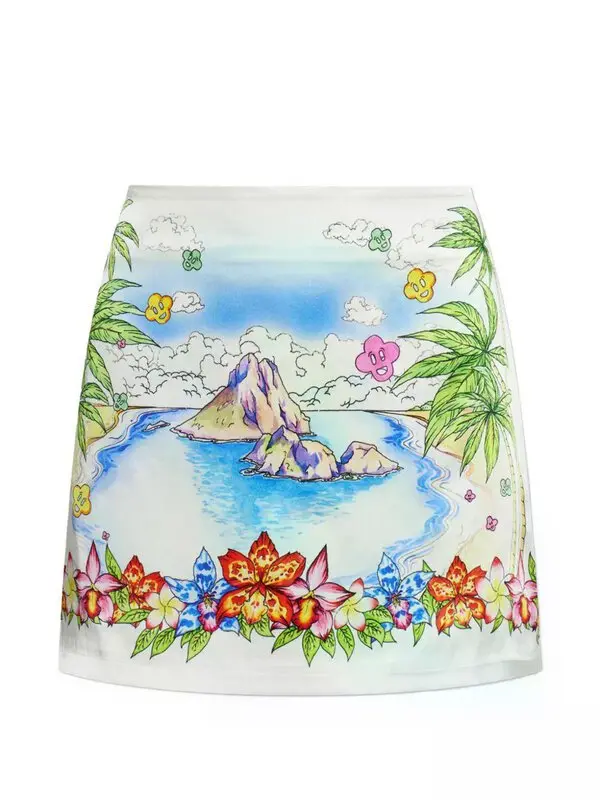 Casablanca Graphic-print Silk Mini Skirt - White