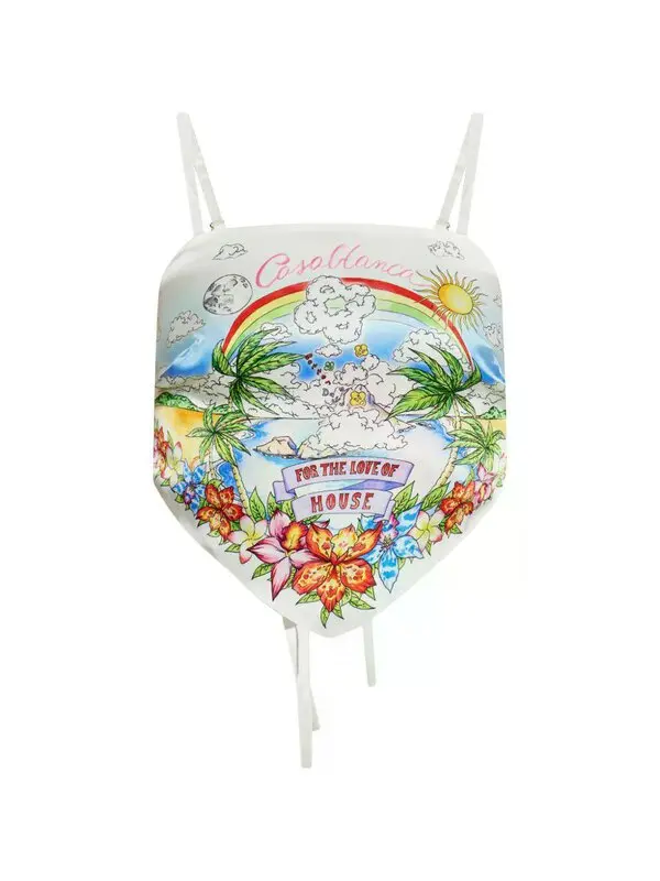 Casablanca Printed Silk Self-tie Top - White