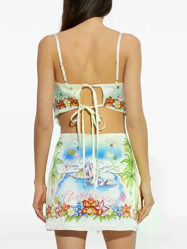 Casablanca Printed Silk Self-tie Top - White