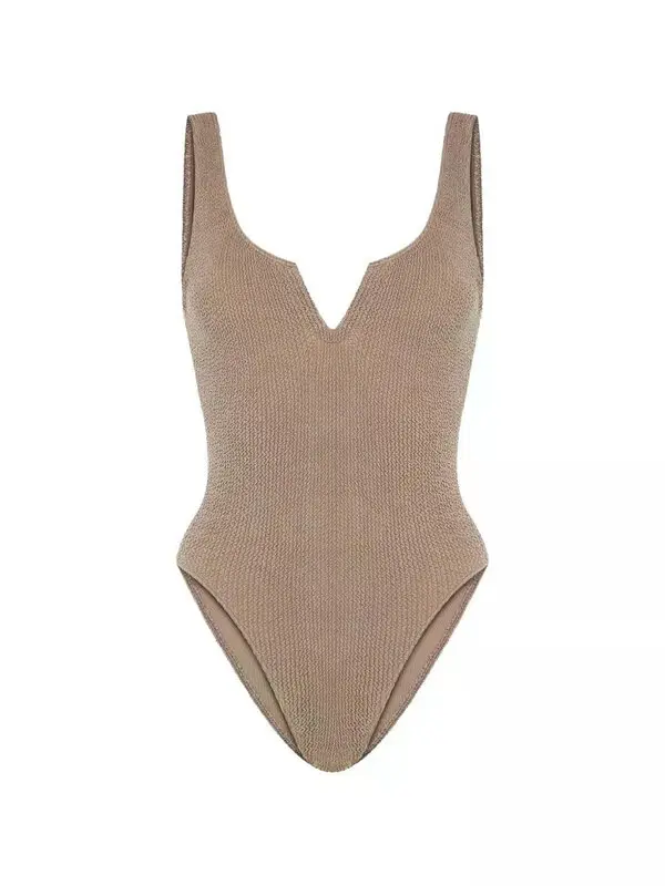 SORBET ISLAND Ava Textured V-neck Swimsuit - Brown