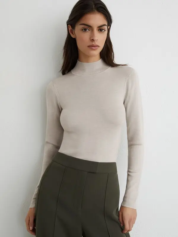 ATELIER Silk-blend Mock-neck Top - Grey Marl