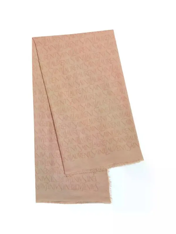 Saint Laurent Logo-pattern Fringed Scarf - Neutrals