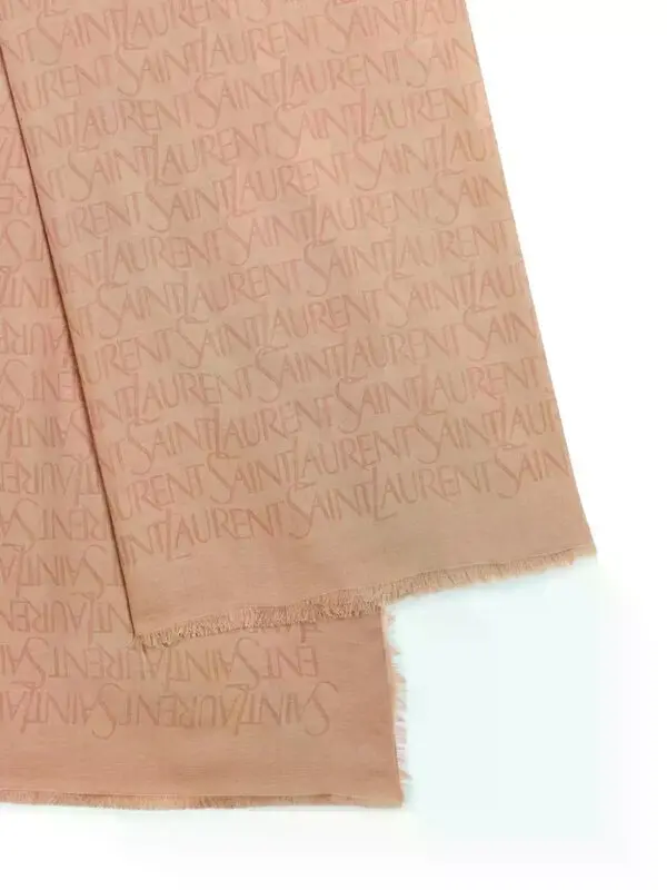 Saint Laurent Logo-pattern Fringed Scarf - Neutrals