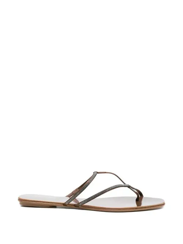 PEDRO GARCIA Embellished T-strap Flat Sandals - Brown
