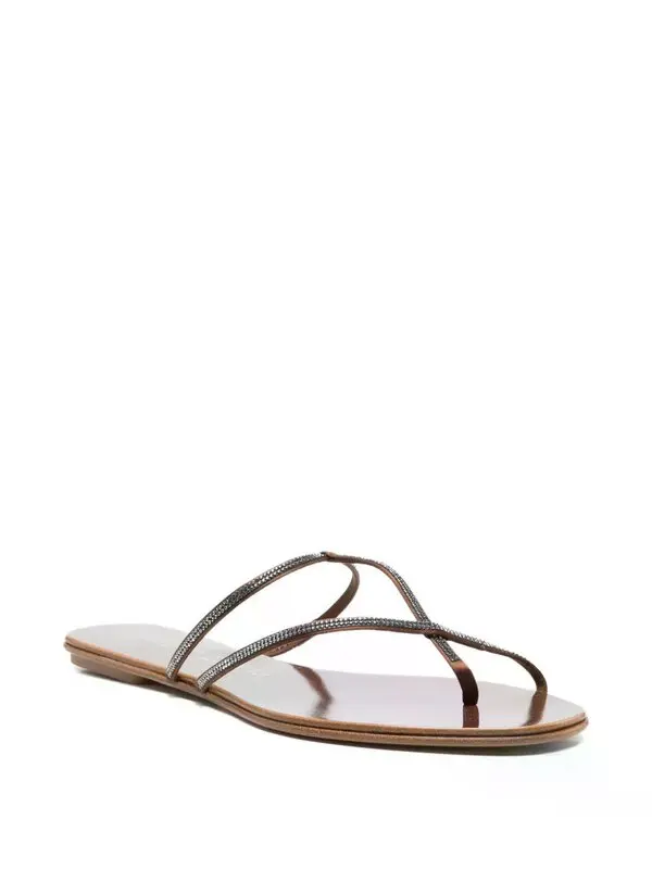 PEDRO GARCIA Embellished T-strap Flat Sandals - Brown