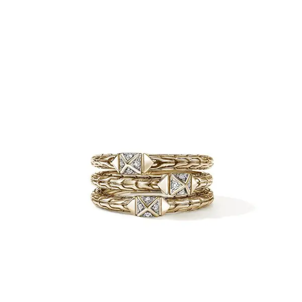 John Hardy Icon Stud Triple Row Diamond Ring - Gold