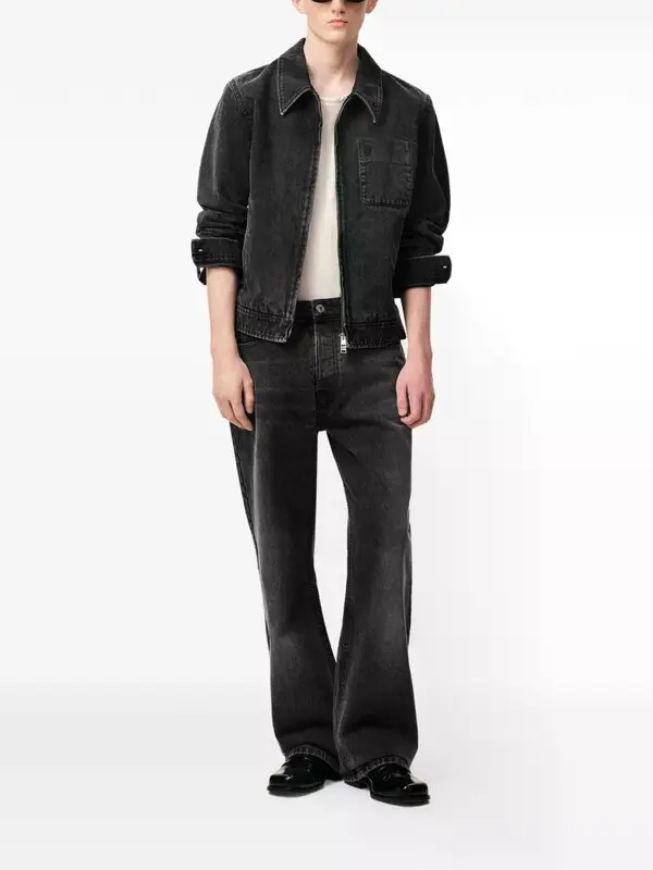 AMI Paris Denim Zipped Jacket With De Coeur Embroidery