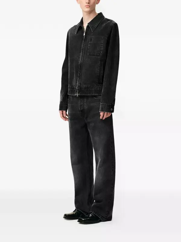 AMI Paris Denim Zipped Jacket With De Coeur Embroidery