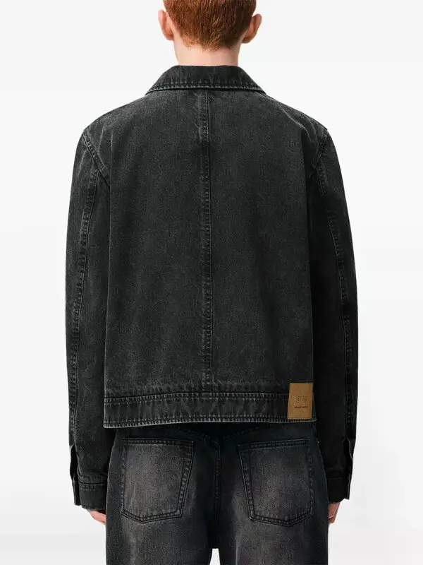 AMI Paris Denim Zipped Jacket With De Coeur Embroidery