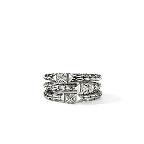 John Hardy Icon Stud Triple Row Ring With Diamonds - Sterling Silver